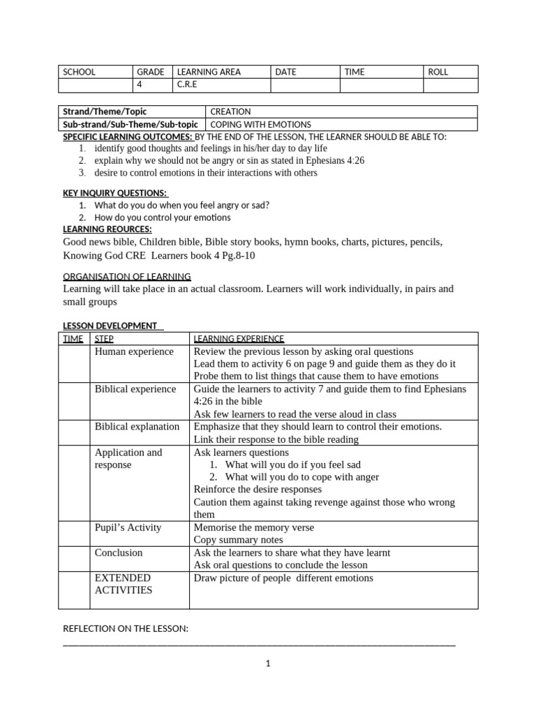 Grade 4 Cre Lesson Plans Term 1 2 and 3 Knowing God Cre Book 4 | PDF ...