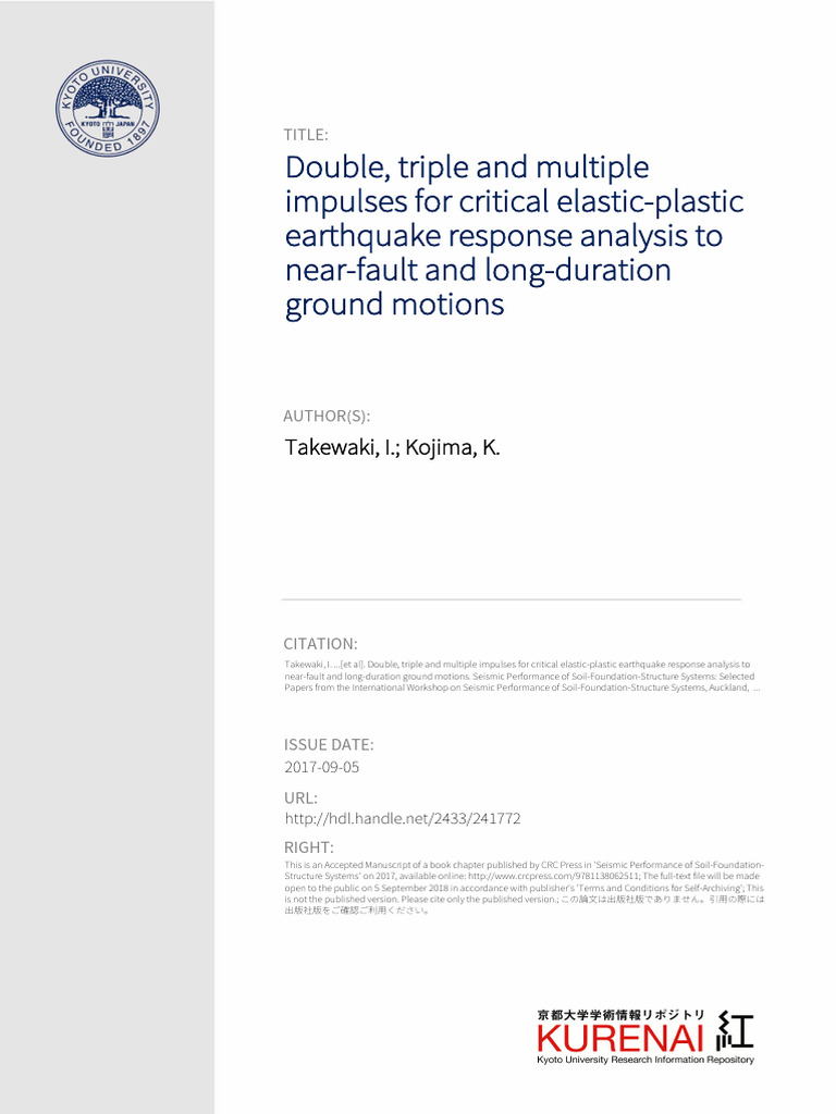 Double, Triple and Multiple Impulses For Critical Elastic-Plastic Earthquake Response Analysis ...