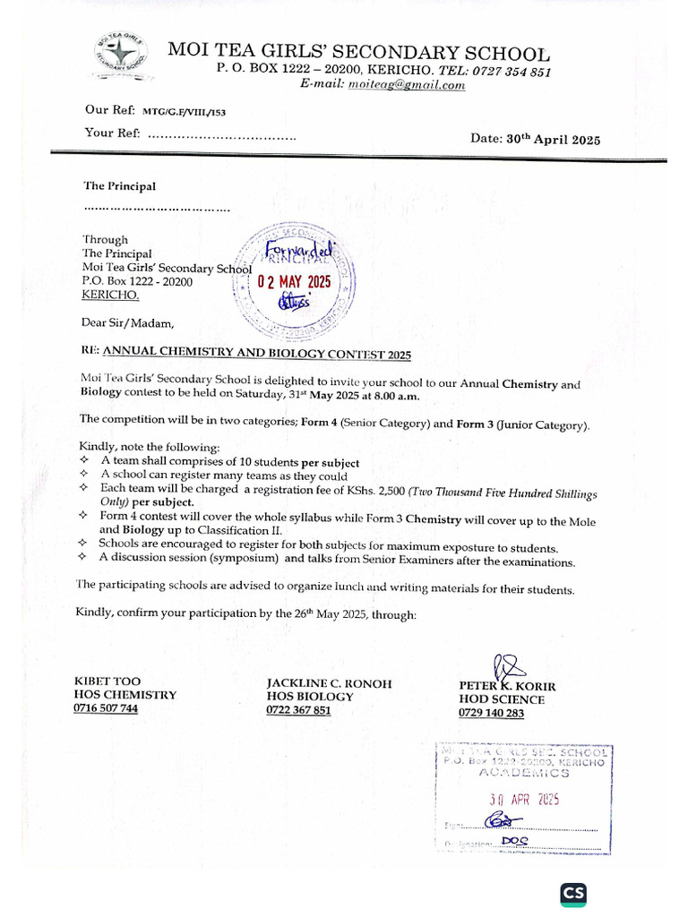 Moi Tea Chem Bio Contest 2025 | PDF