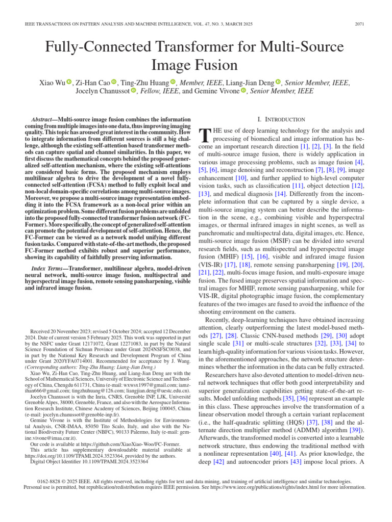 Fully-Connected Transformer For Multi-Source Image Fusion | PDF | Deep Learning | Information
