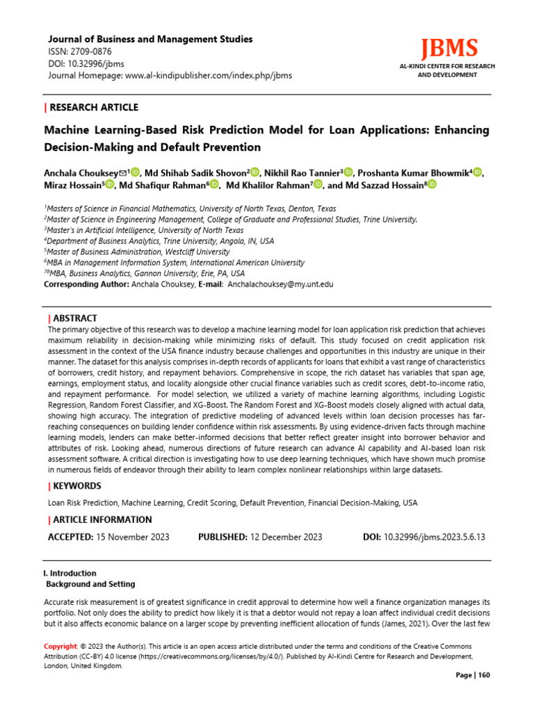 Paper+13+ (2023.5.6) +Machine+Learning Based+Risk | PDF | Credit ...