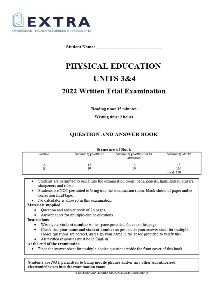 2022 EXTRA Physical Education Units 3&4 Trial Exam | PDF | Multiple ...