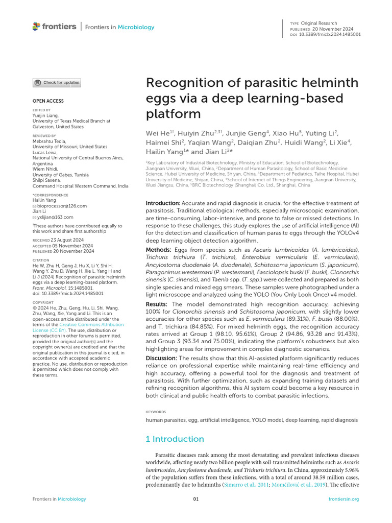 Recognition of Parasitic Helminth Eggs | PDF | Infection | Methodology