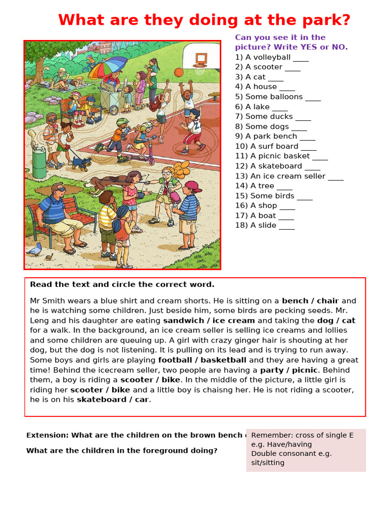 At The Park Picture Description Exercises - 97767 | PDF