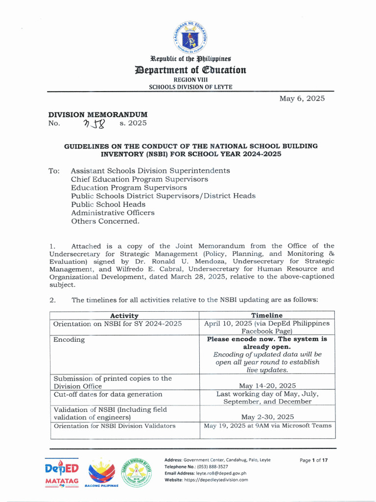 DM No. 358 s.2025 Guidelines On The Conduct of The National School ...
