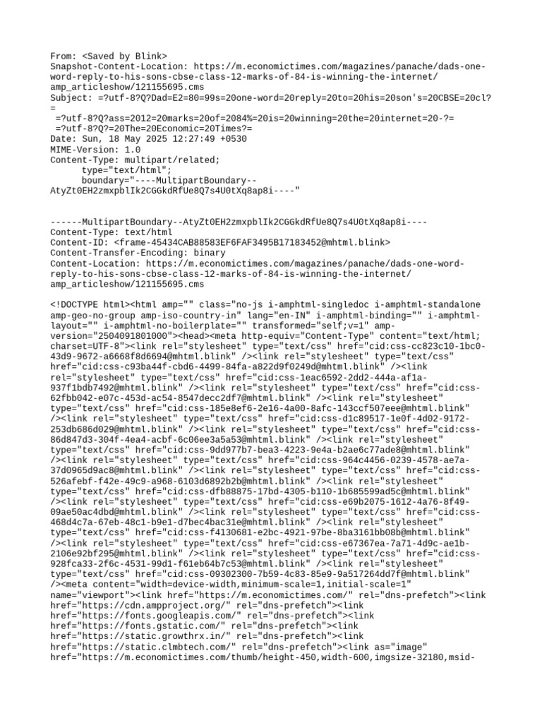 Dad's One-Word Reply To His Son's CBSE Class 12 Marks of 84% Is Winning ...