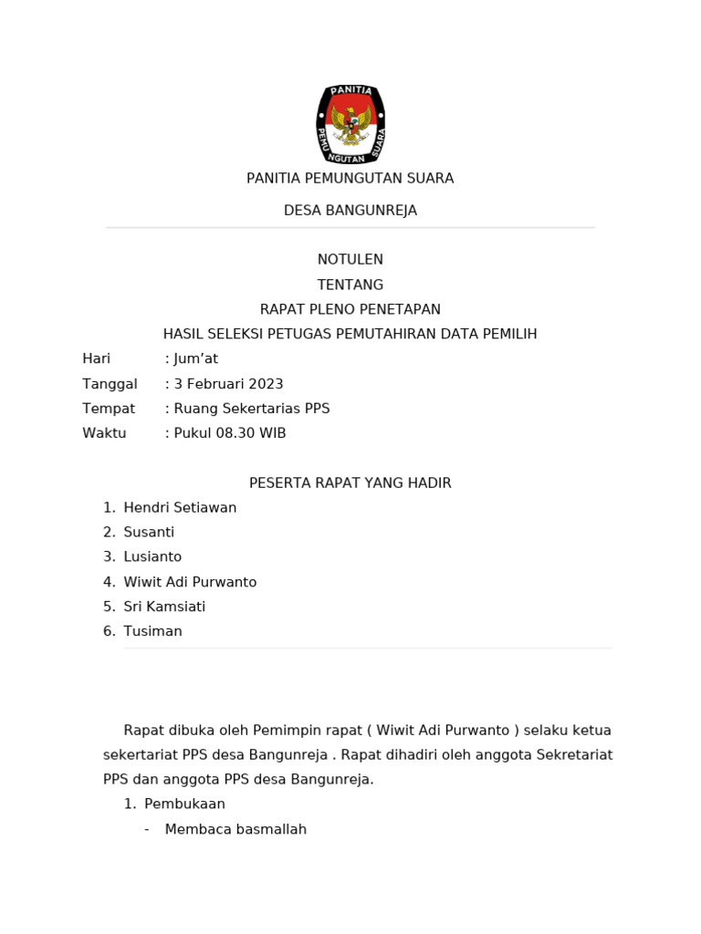 NOTULEN rapat pleno | PDF