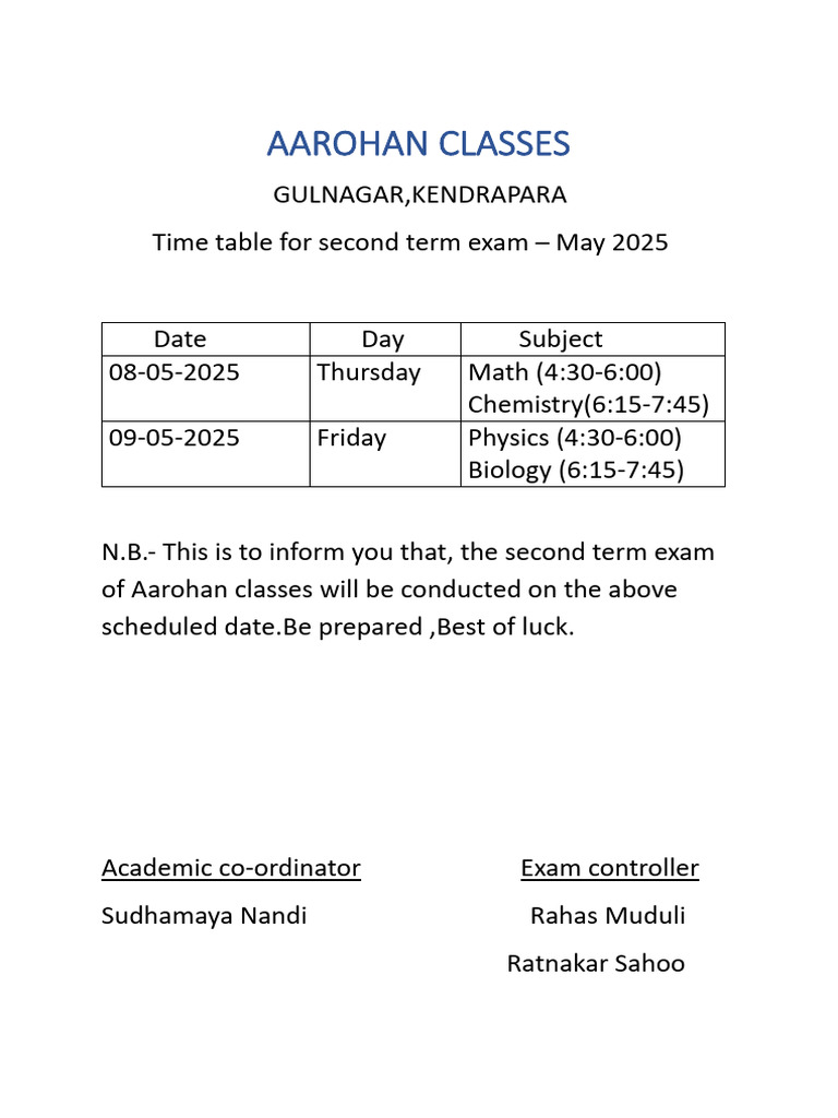 Exam Schedule | PDF