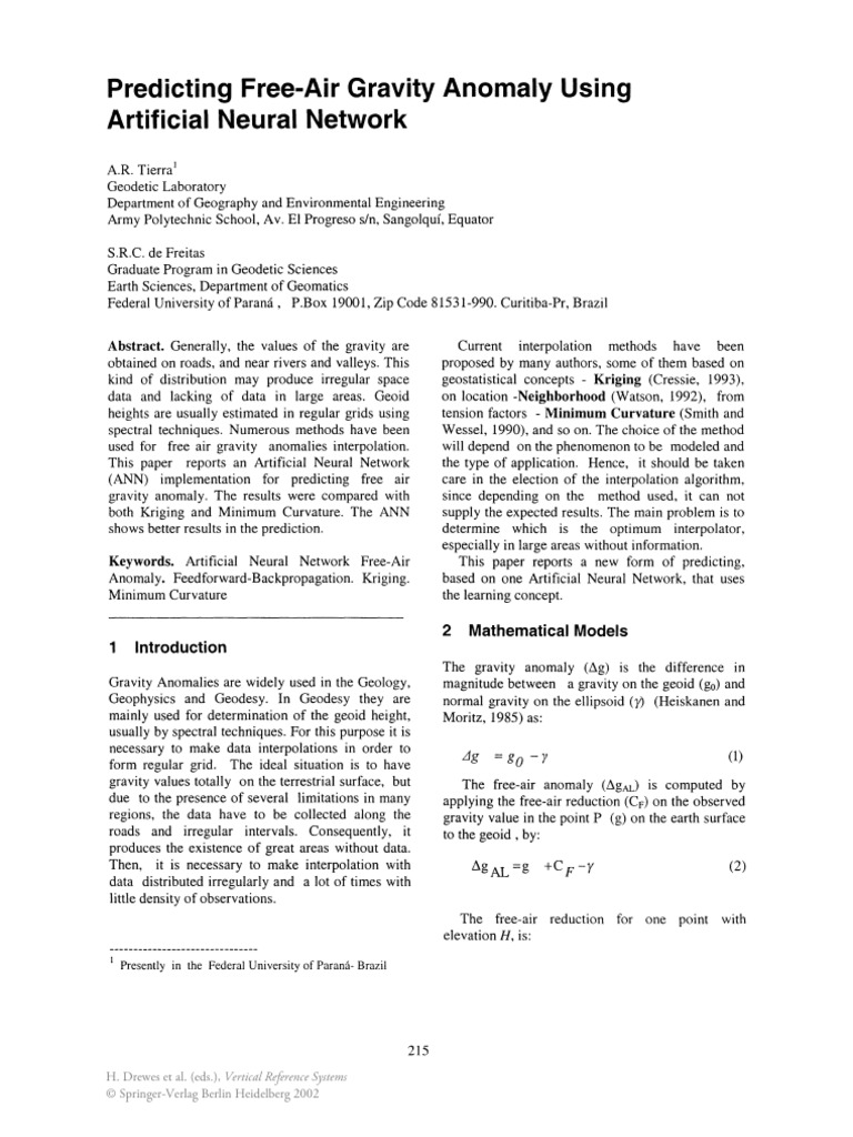 Predicting Free-Air Gravity Anomaly Using Artificial Neural Network ...
