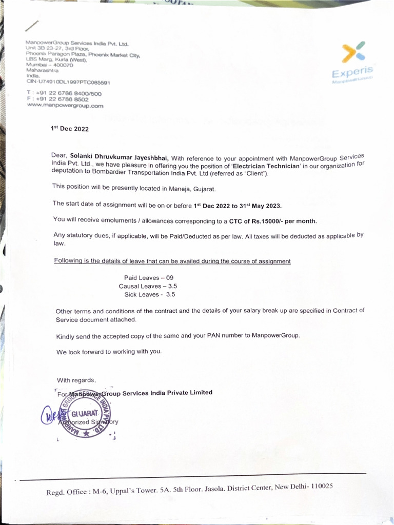 Appointment Letter | PDF