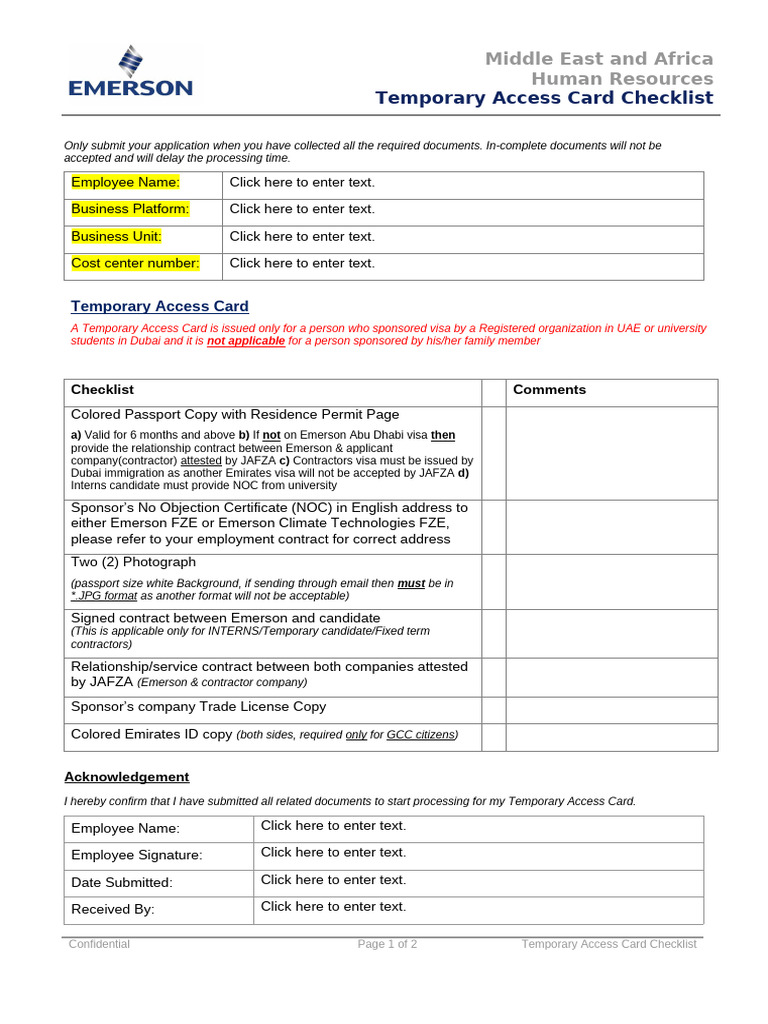 Temporary Access Card Checklist | PDF | United Arab Emirates | Travel Visa
