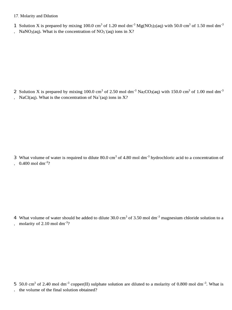 17.-Molarity-and-Dilution Q | PDF