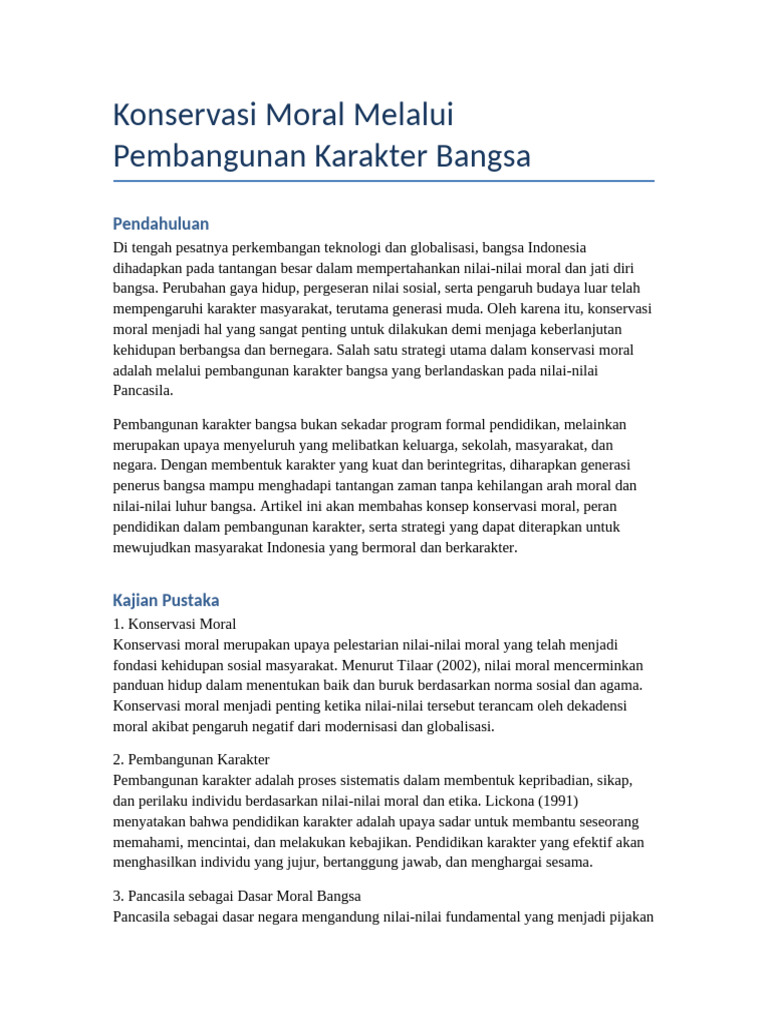 Konservasi Moral Pembangunan Karakter Bangsa | PDF