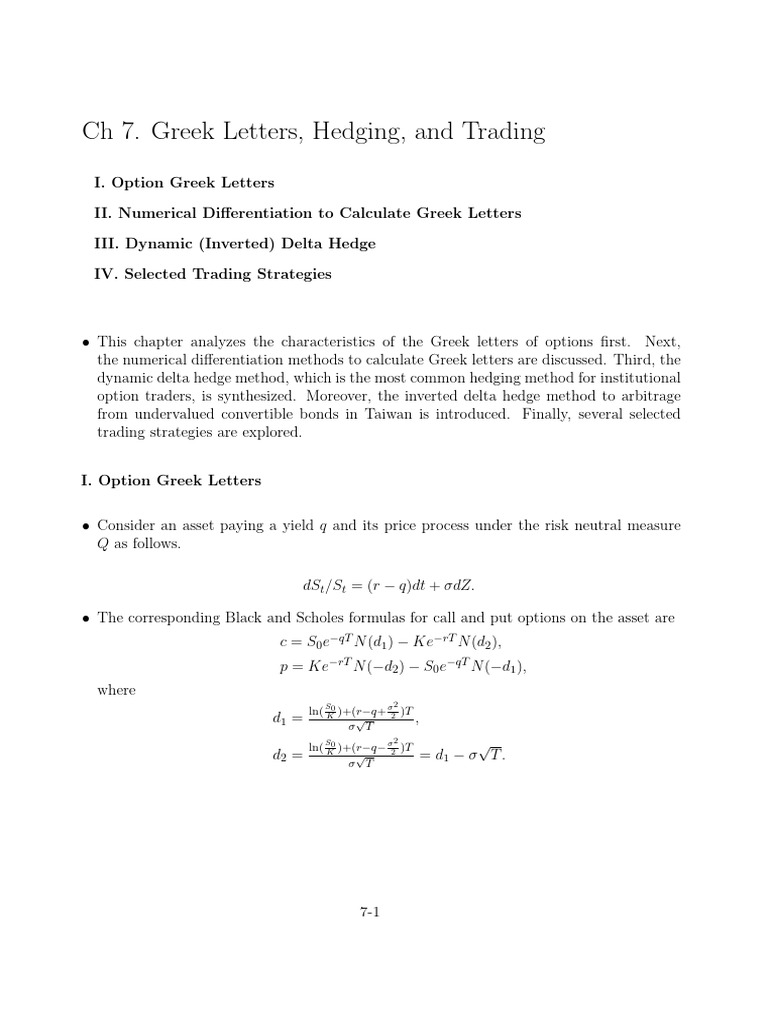 FE - Ch07 Greek Letters, Hedging, and Trading | PDF | Option (Finance ...