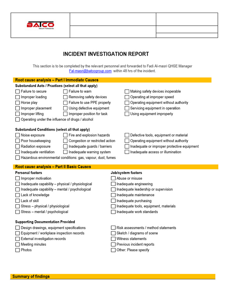 Accident Report and Investigation Form | PDF | Personal Protective ...