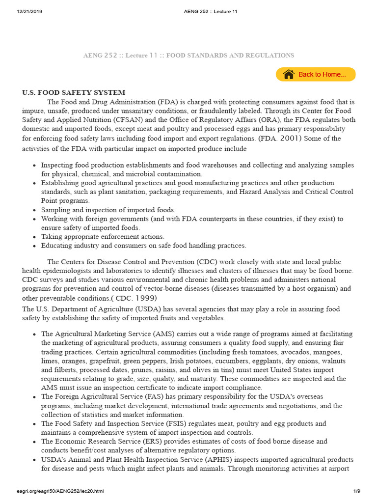 Lec20 FOOD STANDARDS AND REGULATIONS | PDF | Uruguay Round | Food Safety