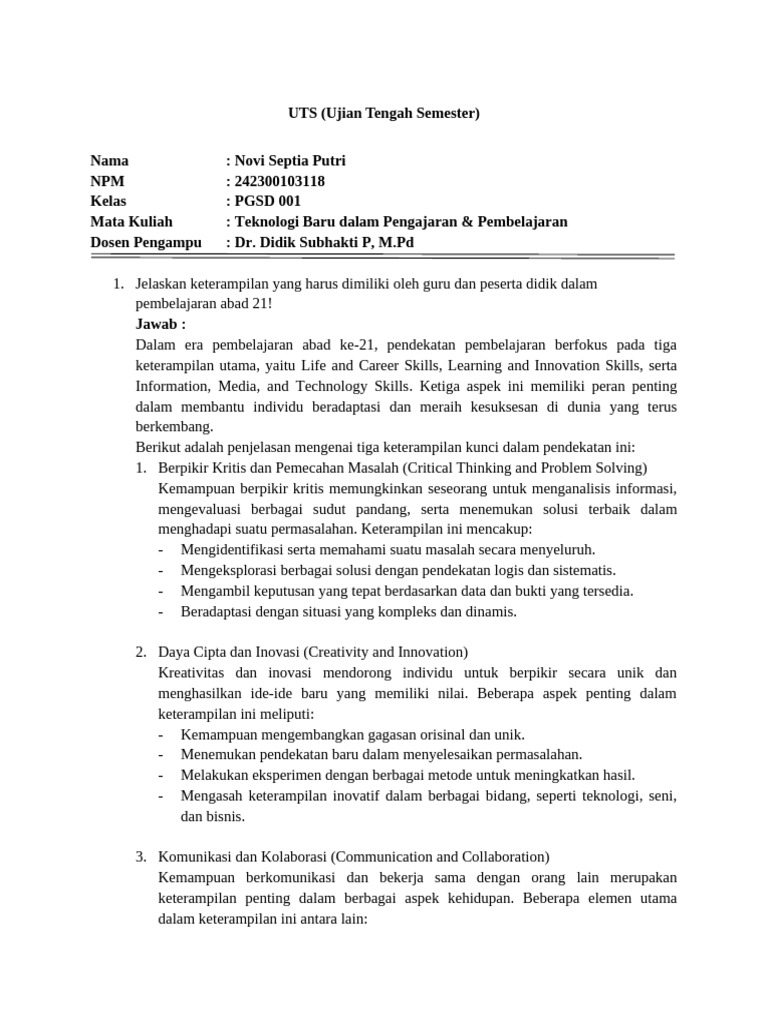UTS Teknologi Baru Dalam Pengajaran & Pembelajaran (Novi Septia Putri ...