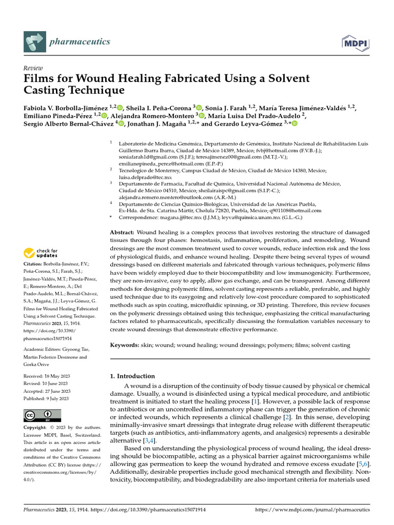 Films For Wound Healing Fabricated Using A Solvent Casting Technique ...