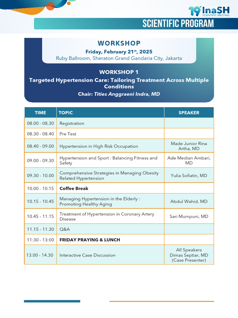 19th InaSH - Scientific Program FIX | PDF | Hypertension | Nephrology