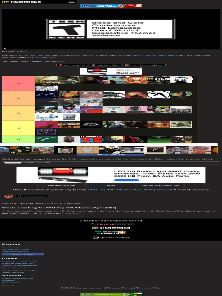 Create A RYM Top 100 Albums (April 2023) Tier List - TierMaker | PDF ...