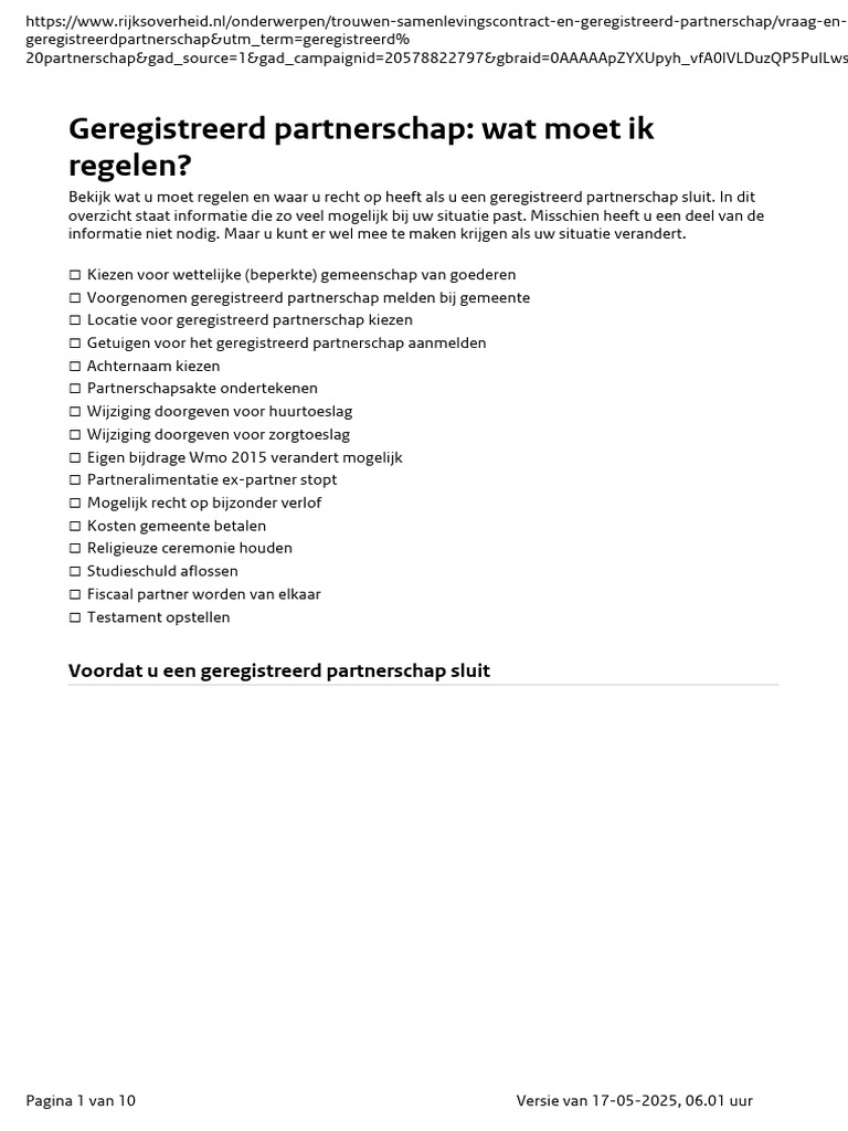 Geregistreerd Partnerschap Wat Moet Ik Regelen | PDF