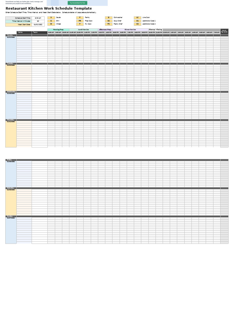 IC Restaurant Kitchen Work Schedule Template 12316 | PDF | Chef | Cooking