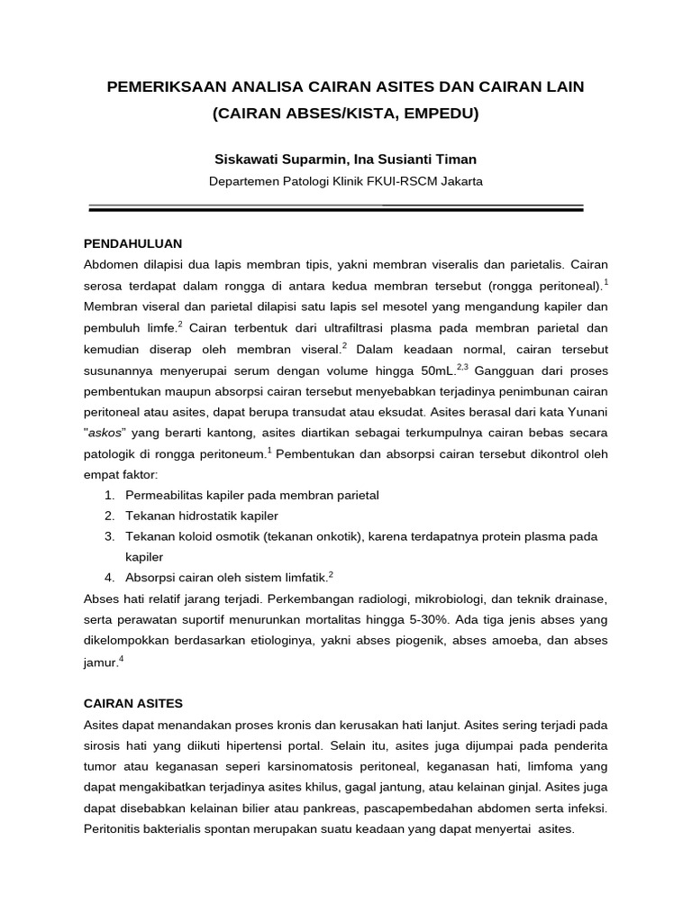 Pemeriksaan Analisa Cairan Asites Dan Cairan Lain | PDF