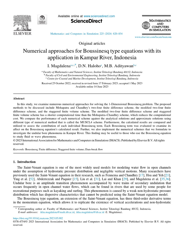 Numerical Approaches For Boussinesq Type Equations - 2024 - Mathematics and Com | PDF | Finite ...