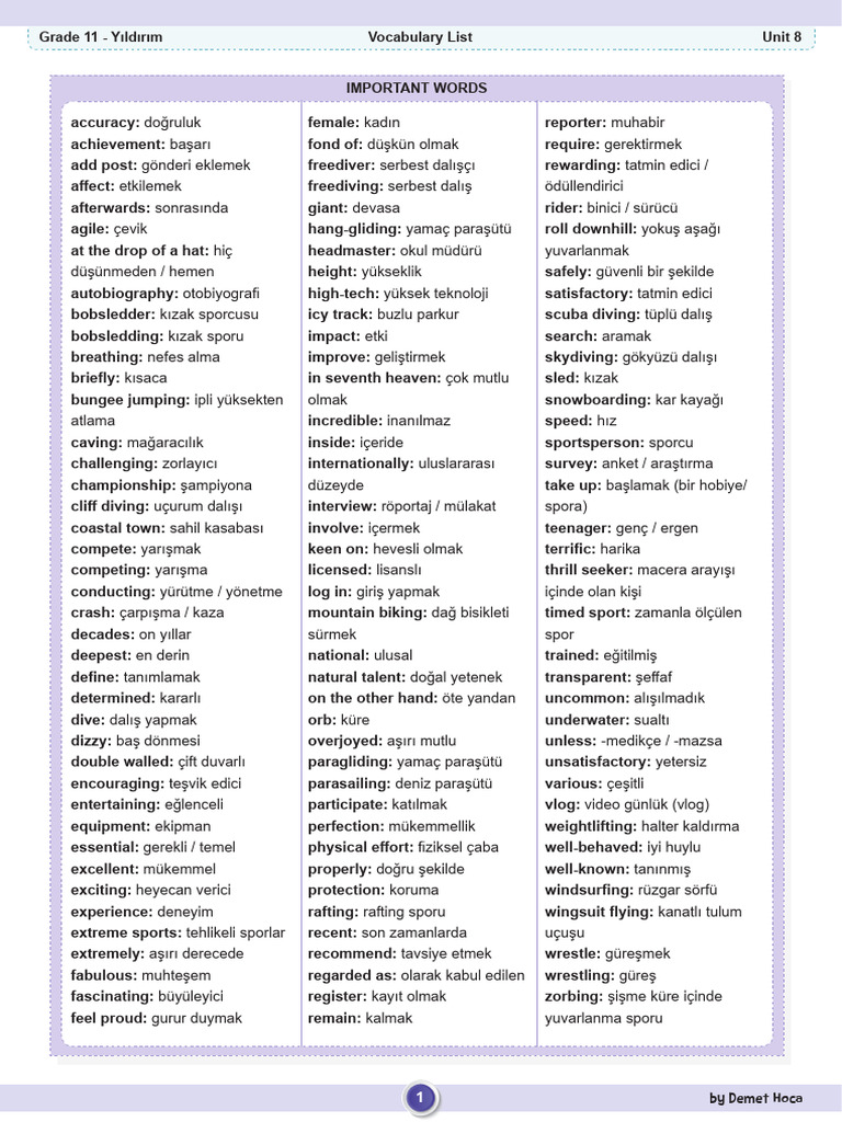 11.8 Vocabulary List | PDF