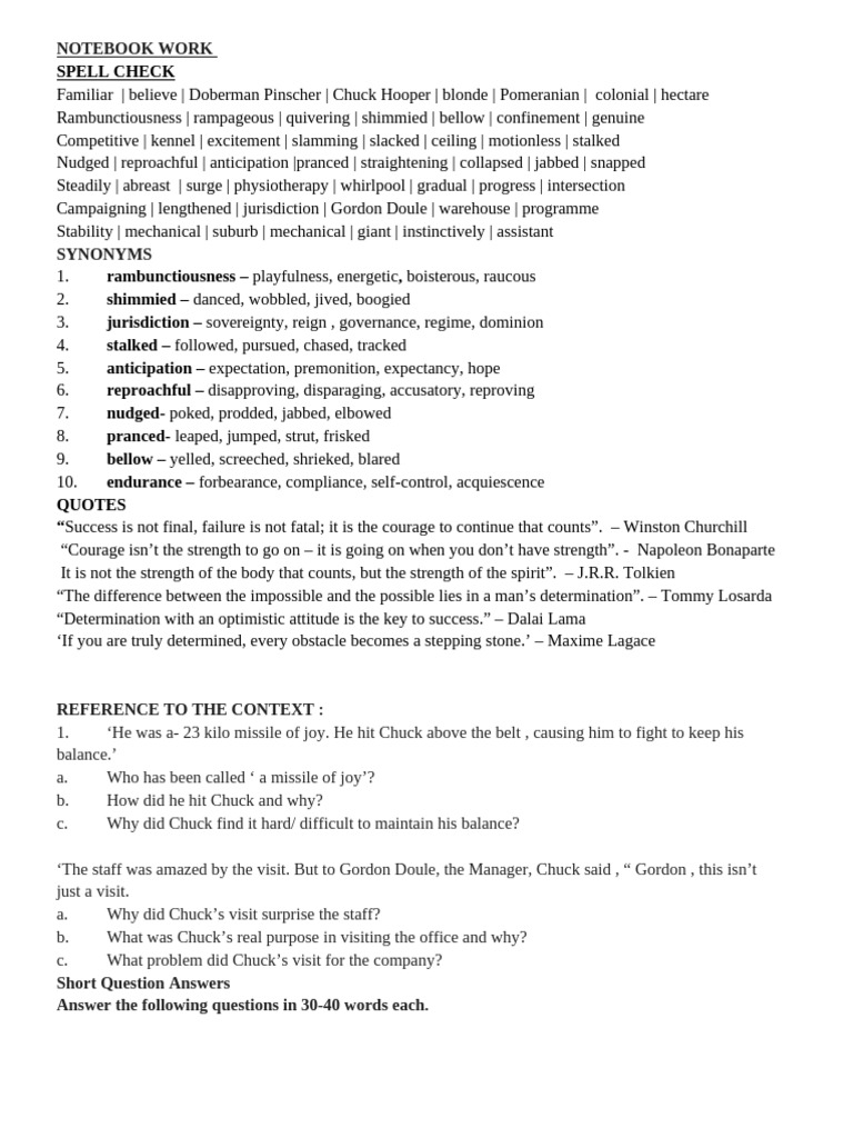 Notebook Work - A Dog Named Duke | PDF