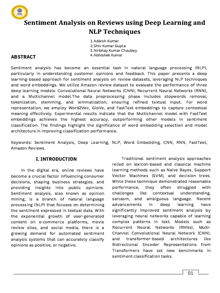 6paper On Sentiment Analysis | PDF | Deep Learning | Learning