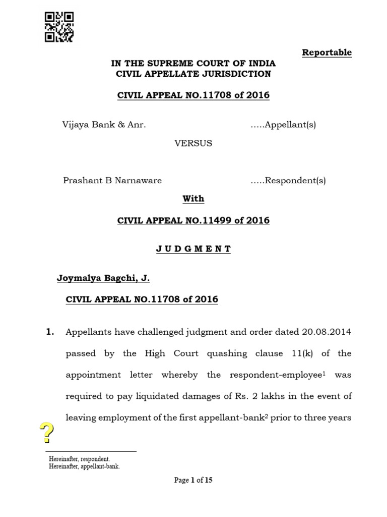 SC Judgement - Vijaya Bank Vs Prashant Narnaware DT 15 May 2025 - Employment Bond Valid | PDF ...