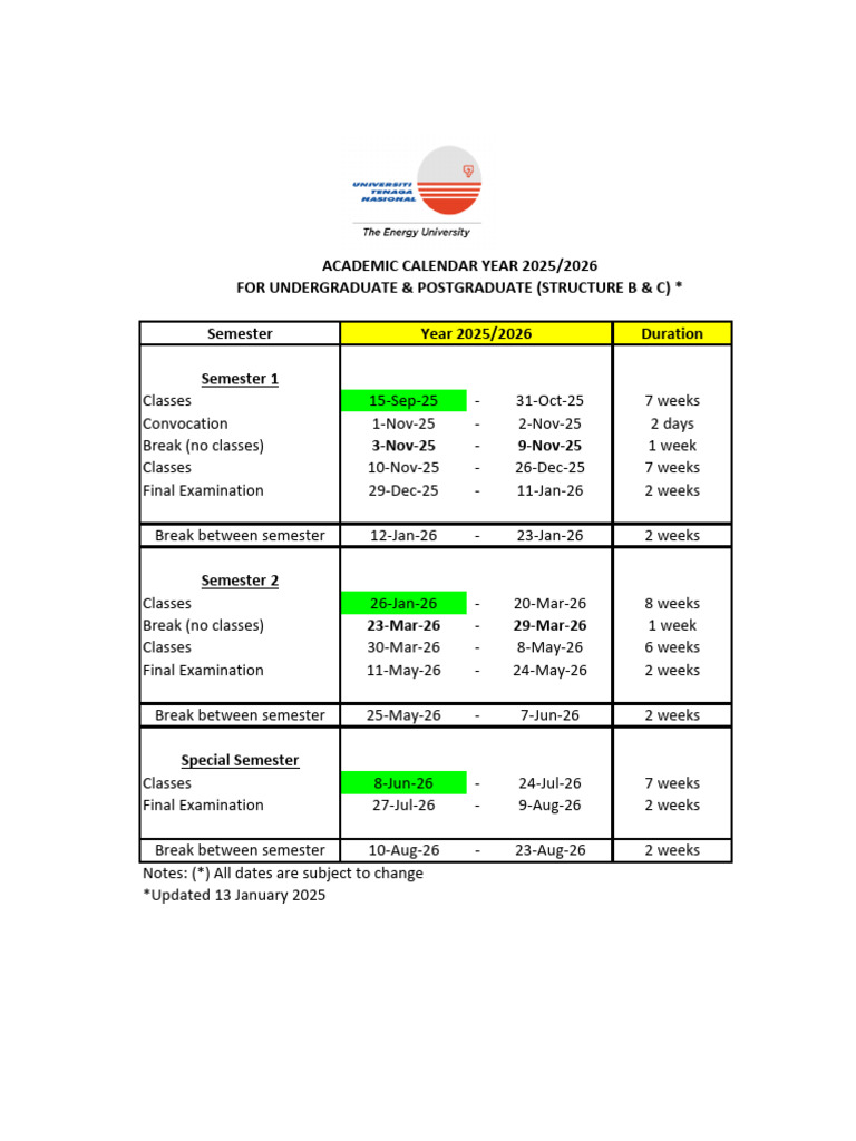 UM Academic Calendar 2025/2026 | PDF