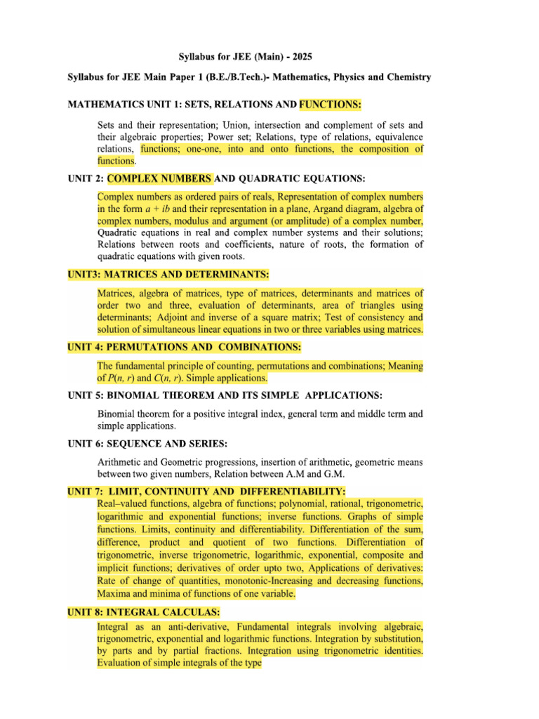 Common Syllabus Between Jee Main 2025 & Mht-Cet 2025 Syllabus For Be ...