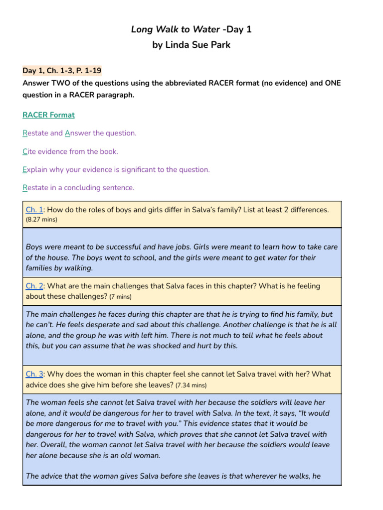 Copy of _A Long Walk to Water_- Day 1 | PDF