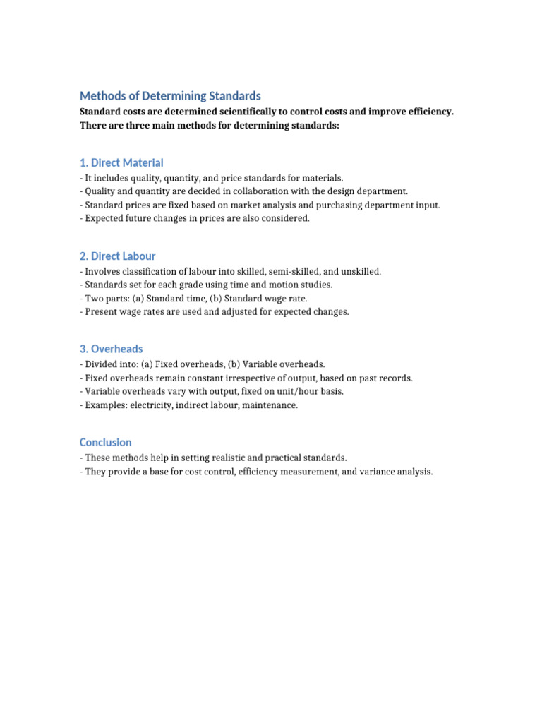 Methods of Determining Standards CA Foundation | PDF