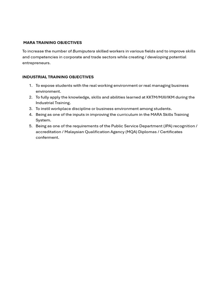 MARA Training Objectives | PDF