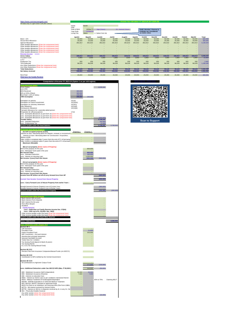 Income Tax Calculator FY 2023-24 (AY 2024-25) - Harish | PDF | Tax ...