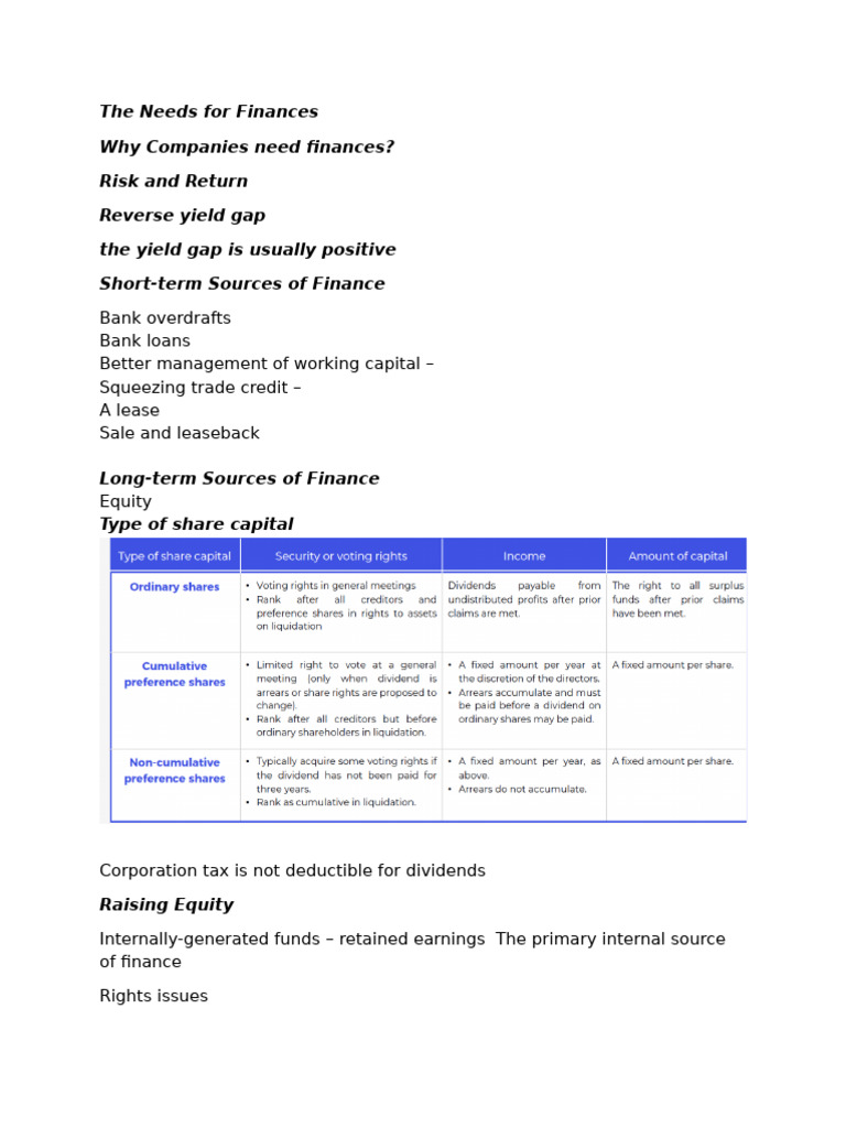 Financial Needs and Sources for Companies | PDF