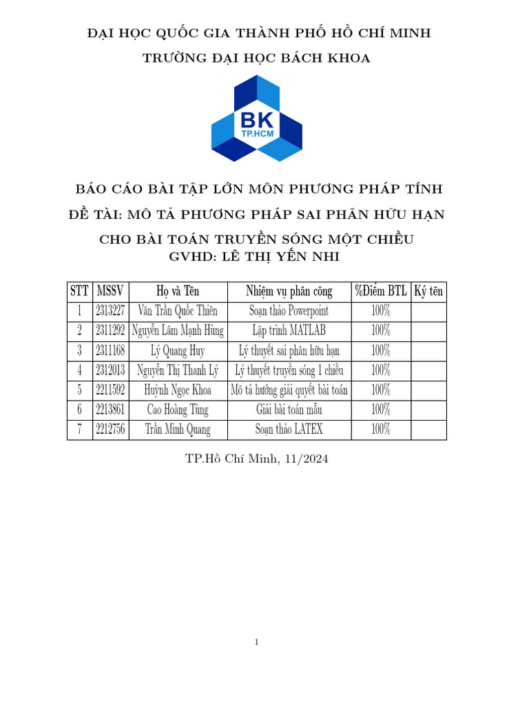 Stt Mssv Họ và Tên Nhiệm vụ phân công %Điểm BTL Ký tên: Đại Học Quốc Gia Thành Phố Hồ Chí Minh ...