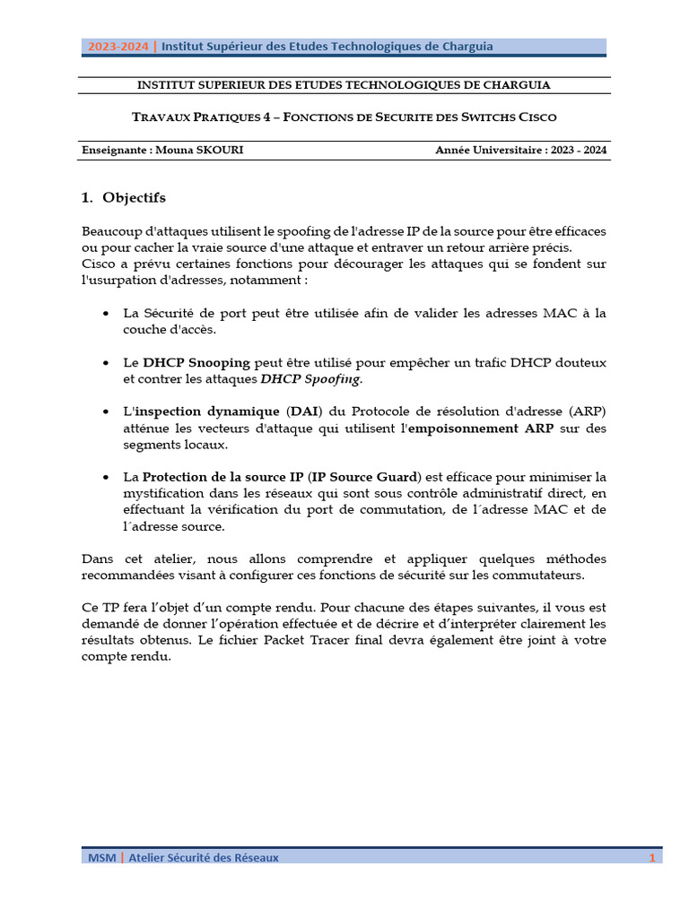 Sécurité des Switchs Cisco : TP 2023-2024 | PDF | Commutateur réseau ...