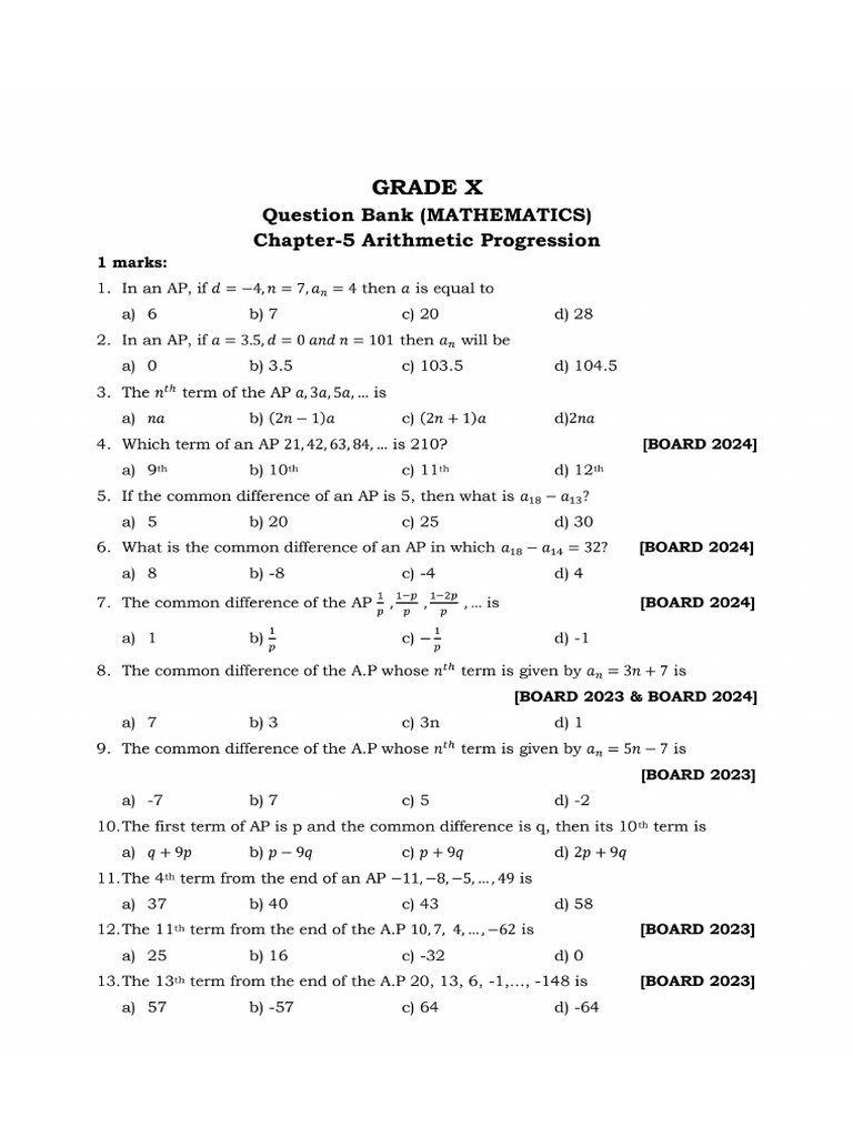 Chapter-5 Arithmetic Progression | PDF