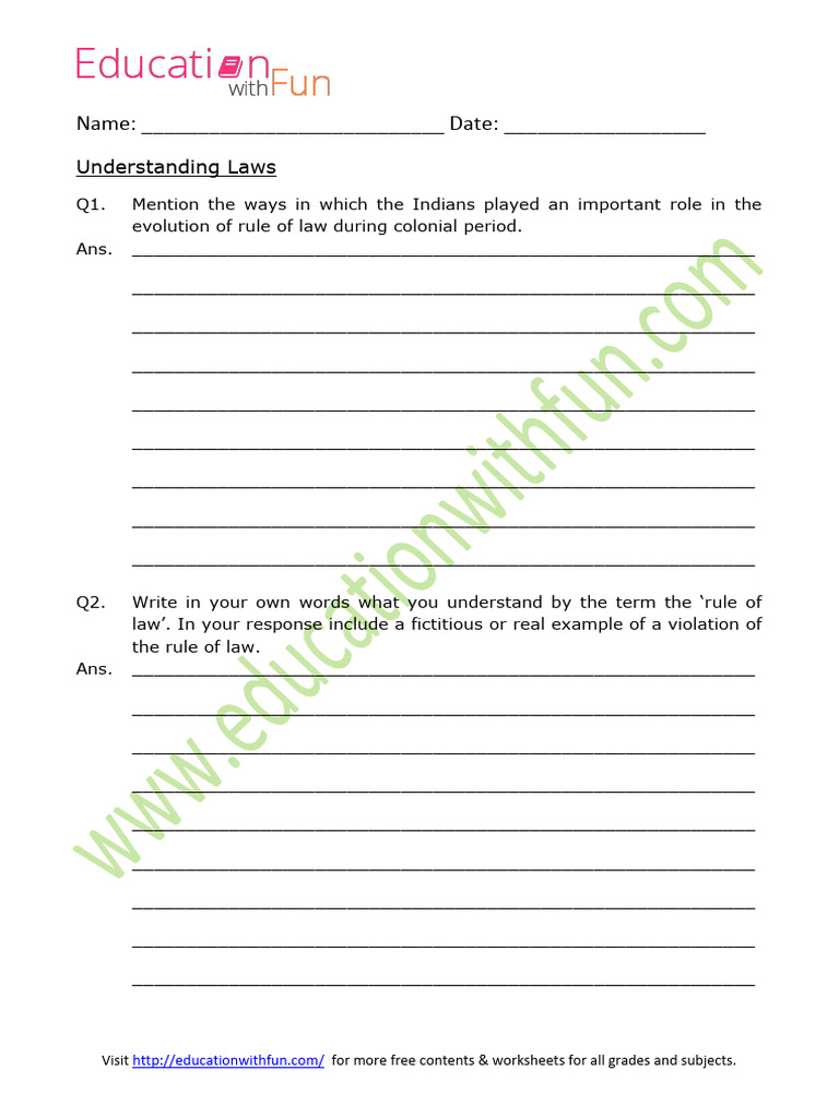 Understanding Laws Worksheet 5 | PDF | Rule Of Law | Government