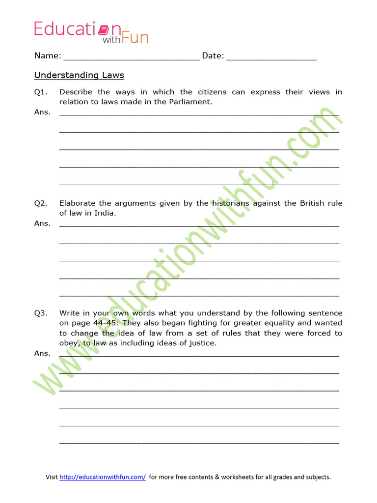 Understanding Laws Worksheet 3 | PDF | Justice | Crime & Violence