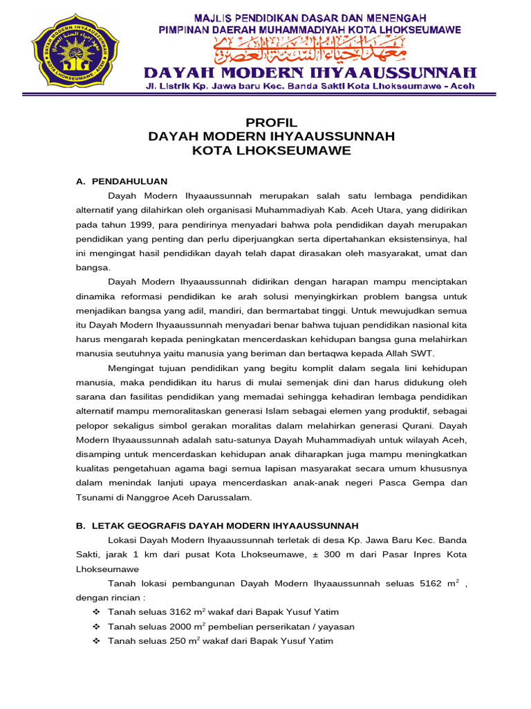 Profil Dayah Modern Ihyaaussunnah Lhokseumawe | PDF