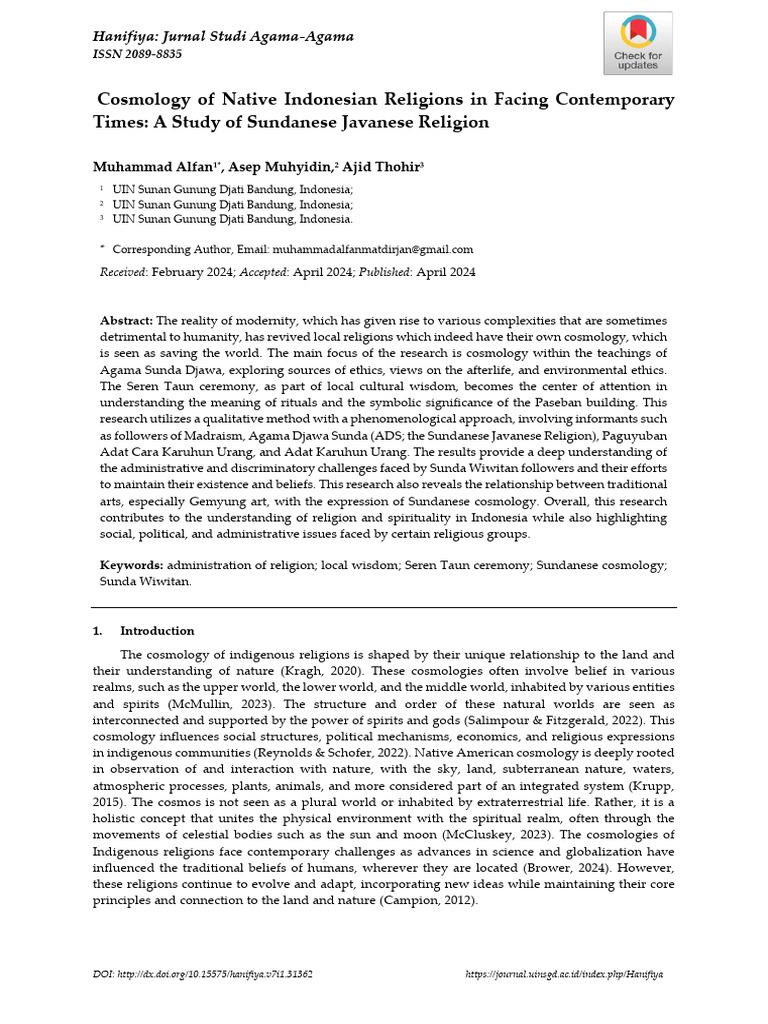 Cosmology of Native Indonesian Religions in Facing Contemporary Times A ...