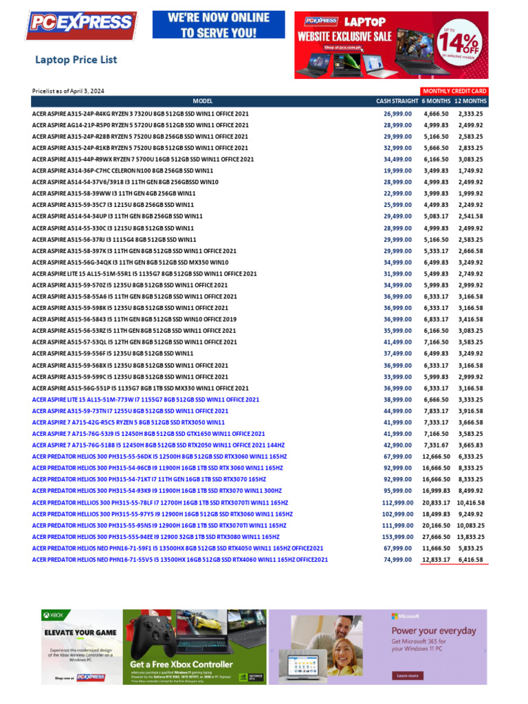 PC Express Laptop Pricelist | PDF | Intel | Computer Hardware
