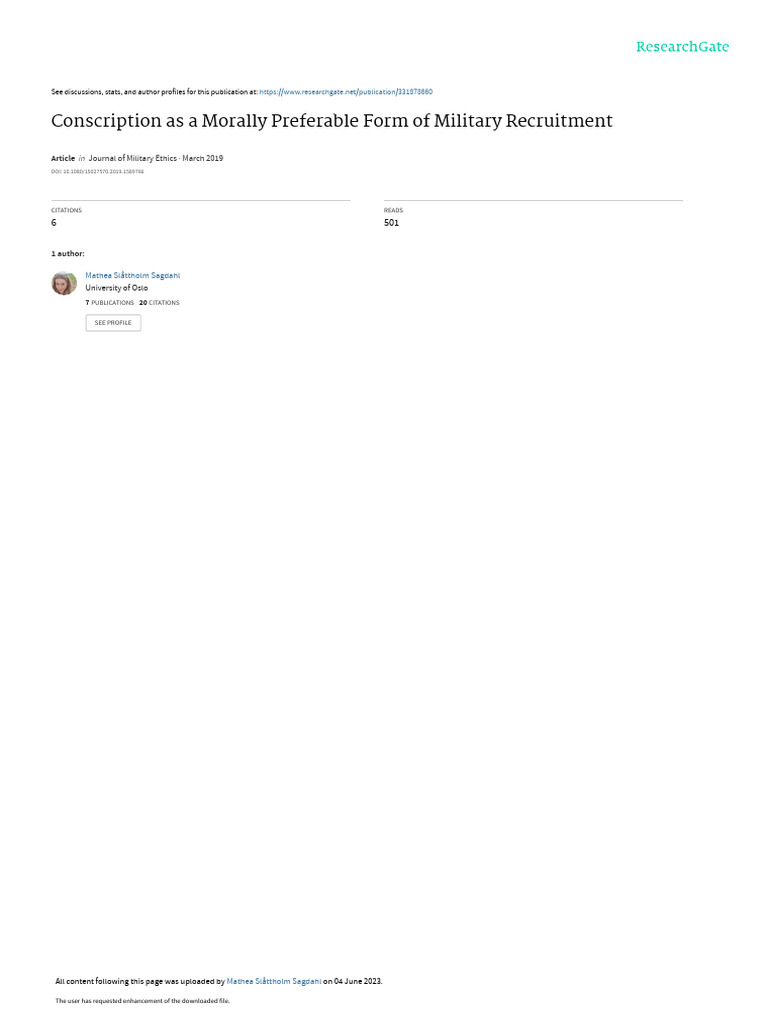 Sagdahl - Conscription As A Morally Preferable Form of Military ...