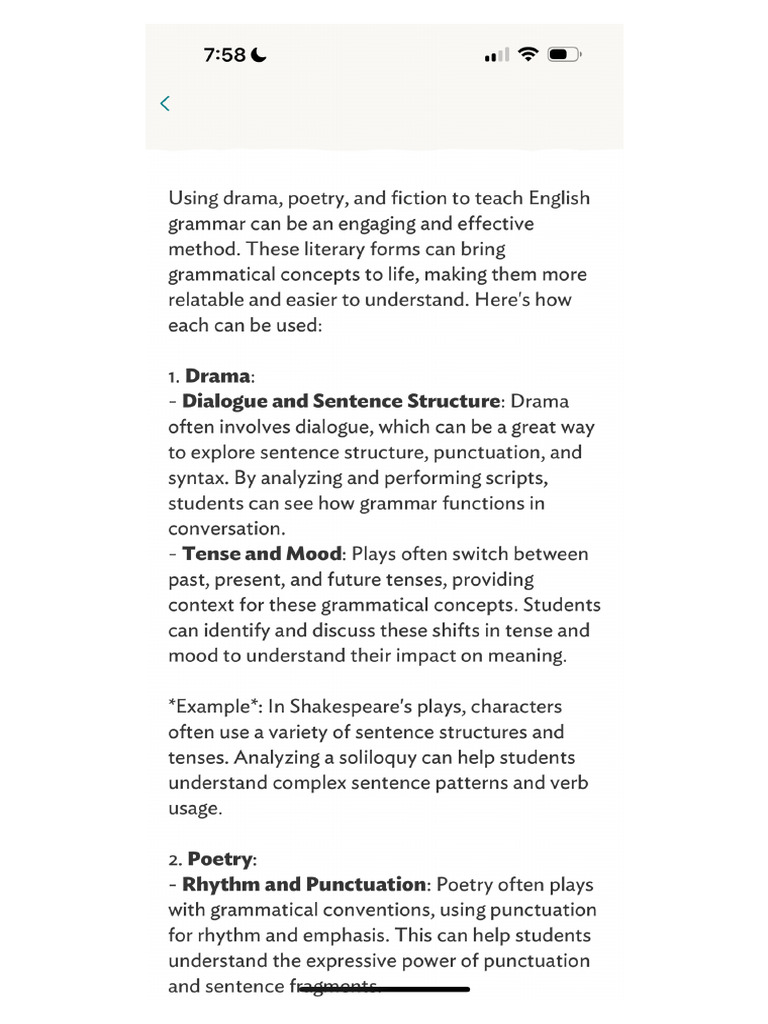 English Grammar Teaching Using Drama, Poetry and Fiction | PDF