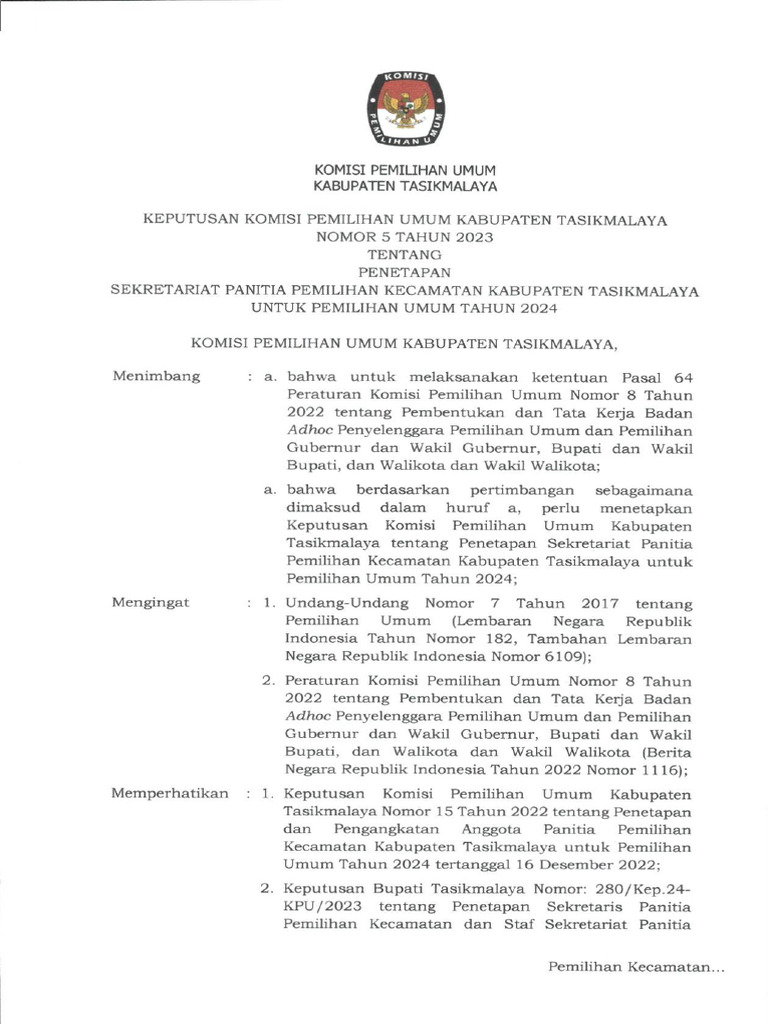 5 SK Penetapan Sekretariat PPK | PDF